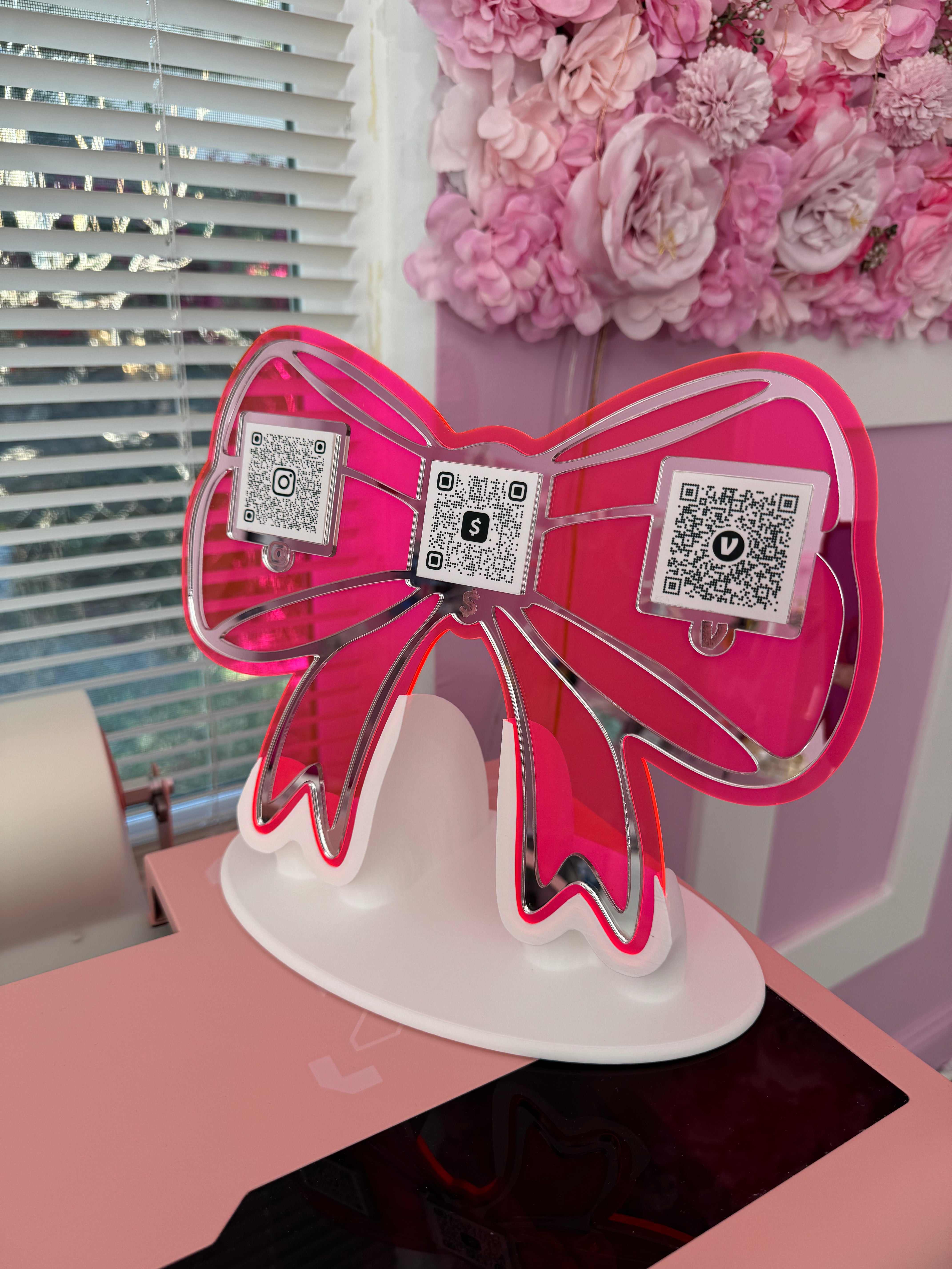 Bow 3 QR code acrylic stand FREE US DELIVERY – Pyahik nameplates